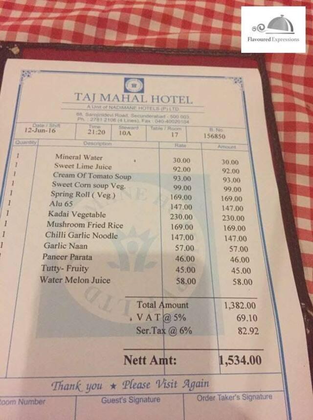 Menu at Taj Mahal Hotel, Secunderabad, Patny Centre