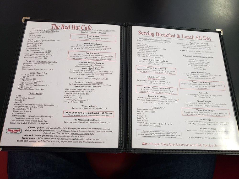 Menu at The Red Hut Cafe & Soda Fountain, Carson City