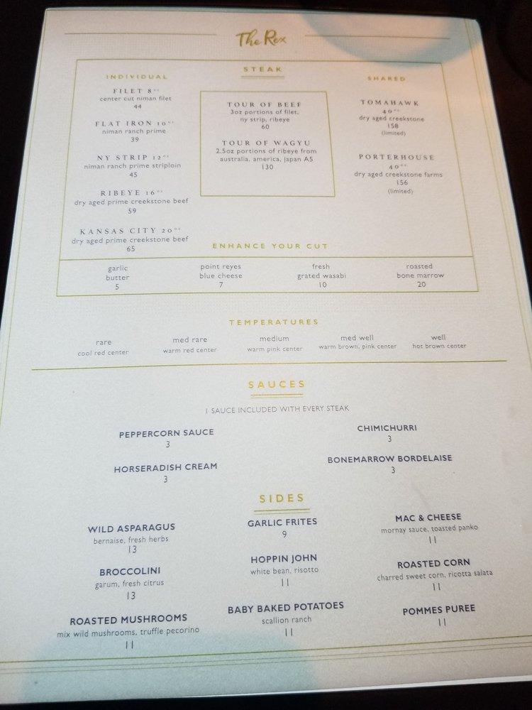 Carta de The Rex Steakhouse, Redondo Beach