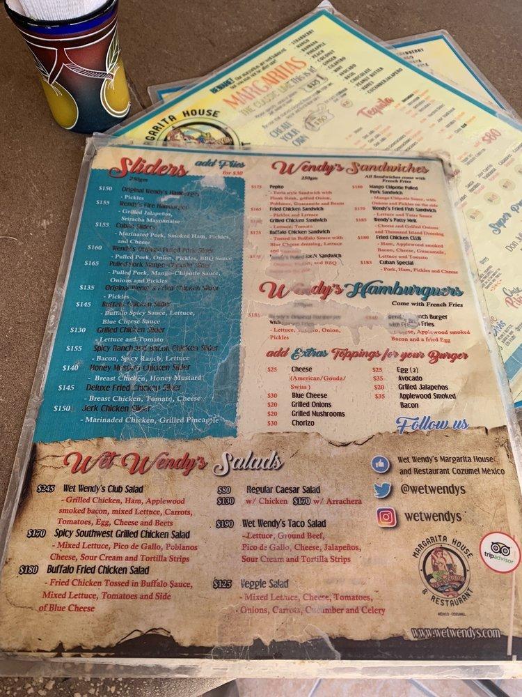 Menu at Wet Wendy's pub & bar, San Miguel de Cozumel