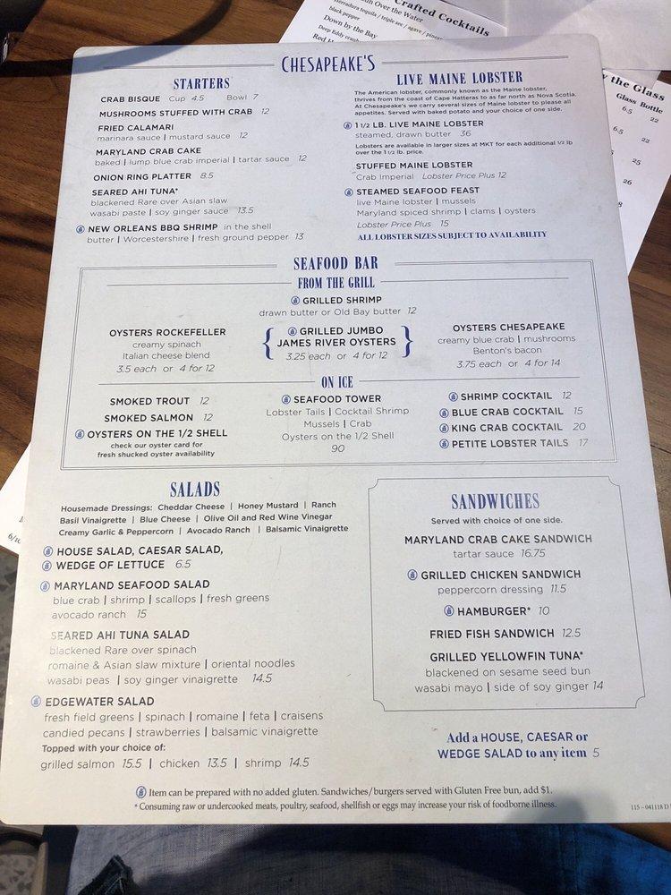 Menu at Chesapeake's Seafood Restaurant, Knoxville, Parkside Dr