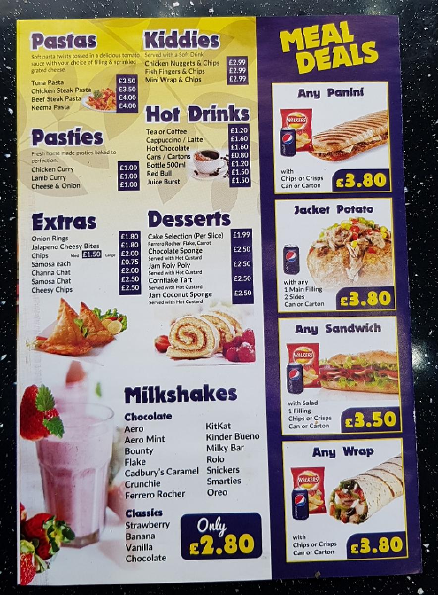 Menu at Deli Snacks, Leeds
