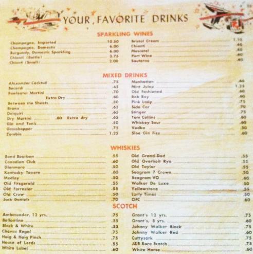 Menu at House of Como steakhouse, Evansville