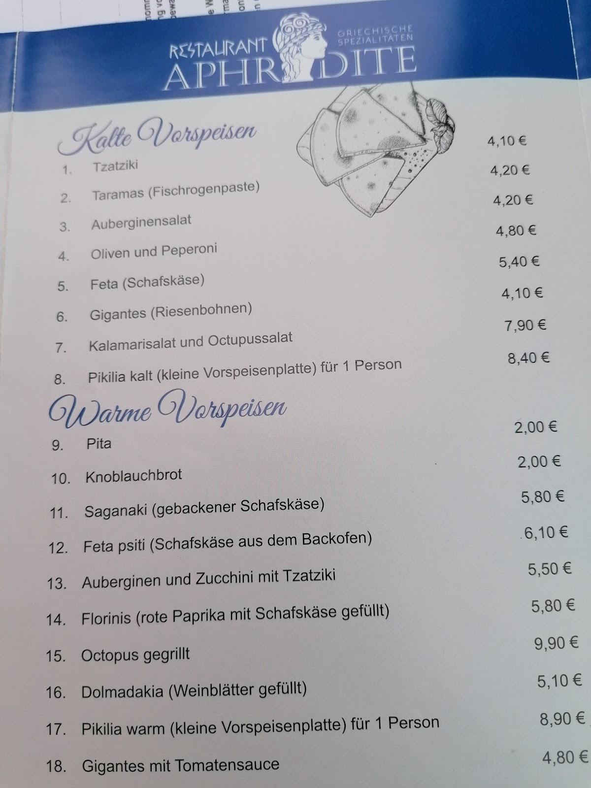 Speisekarte von Restaurant Aphrodite, Buchloe