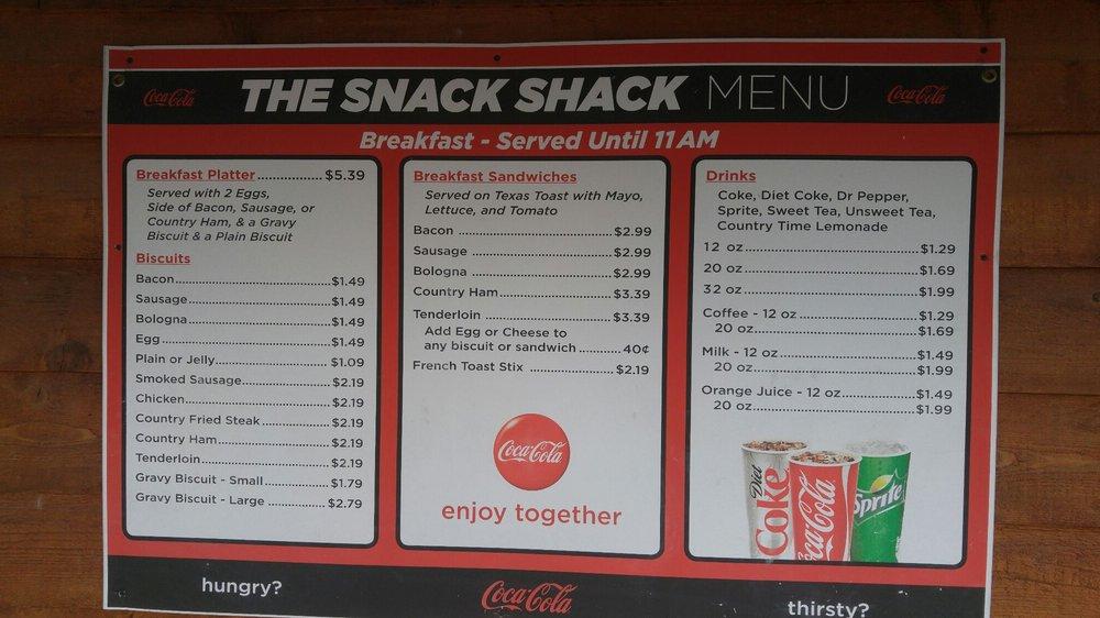 Menu at Snack Shack restaurant, Rossville, 923 Schmitt Rd
