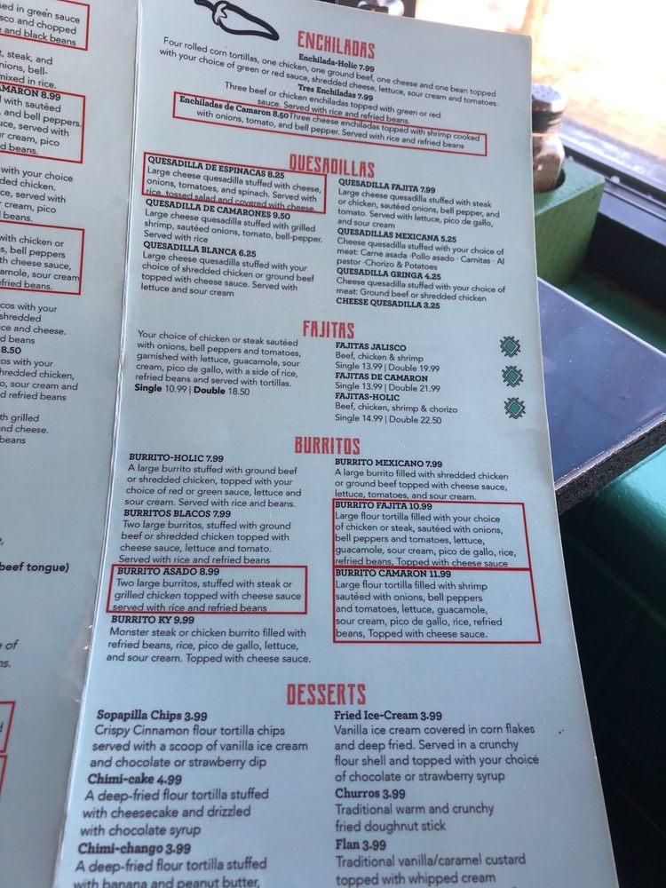 Menu at Tacoholics Kitchen restaurant, Henderson, 122 1st St