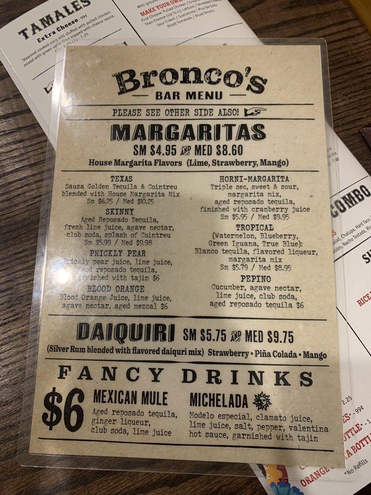 Menu at Bronco Mexican Restaurant, Spartanburg, Union St