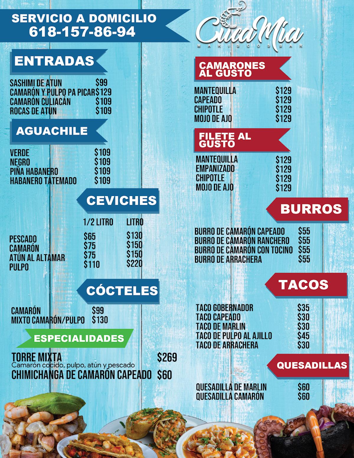 Menu at CUCA MIA MARISCOS BAR, Durango