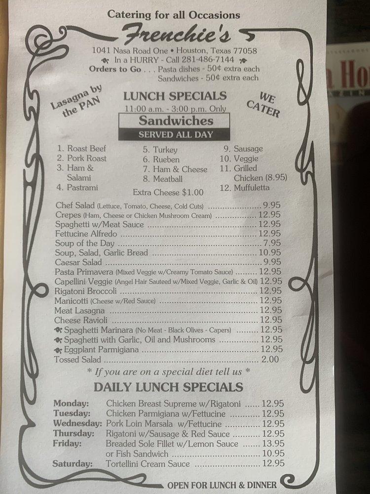 Menu at Frenchies restaurant, Houston
