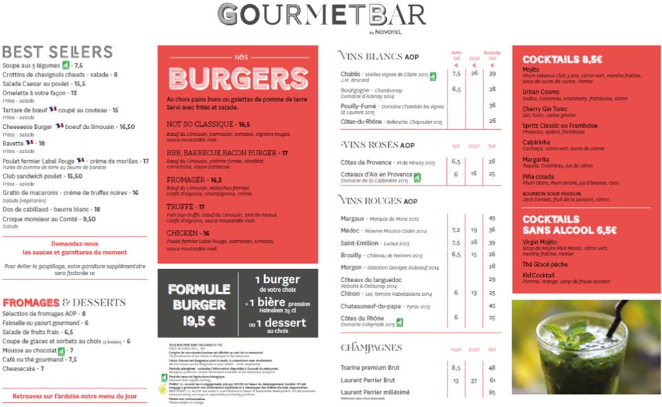 Menu at Gourmet Bar By Novotel Genève Aéroport, Ferney-Voltaire, Chem ...