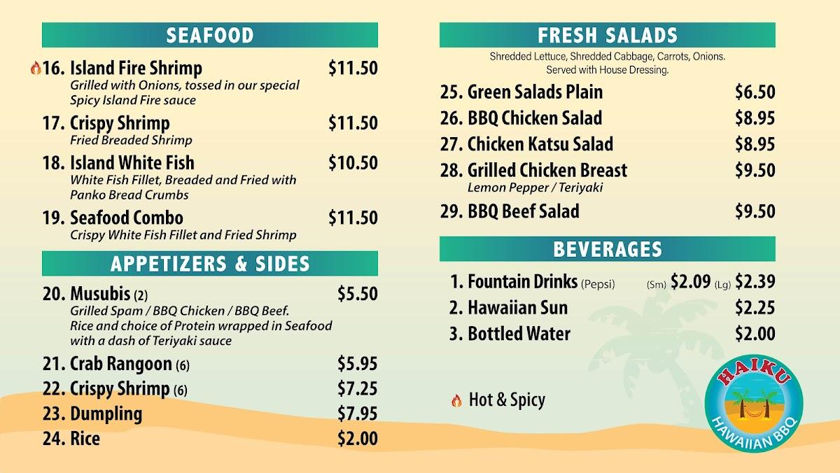 Menu at Haiku Hawaiian BBQ, Salinas