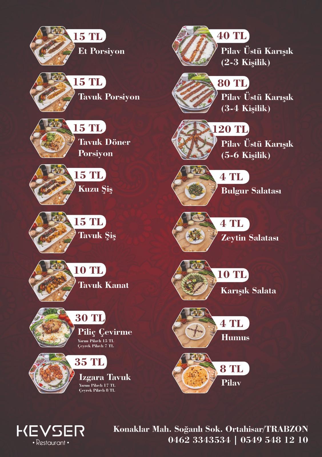 Menu at Kevser restorant, Trabzon