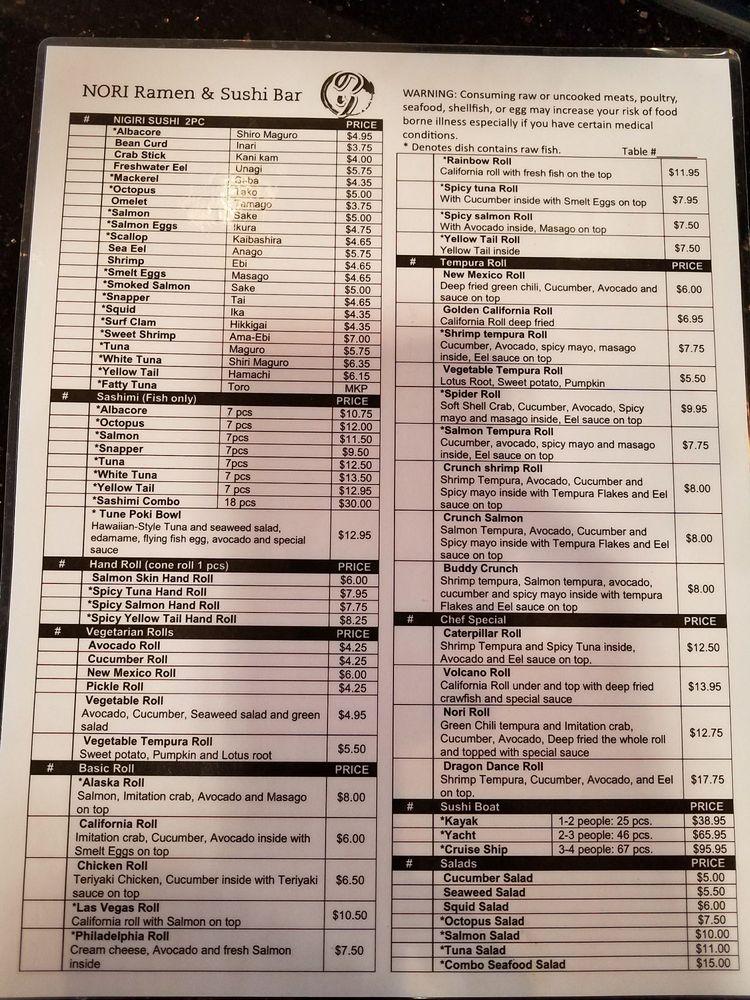 Menu at Nori Ramen and Sushi Bar, Rio Rancho, Southern Blvd SE #116