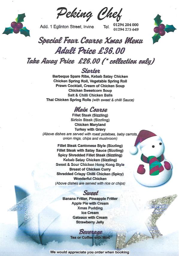 Menu at Peking Chef restaurant, Irvine, 1 Eglinton St