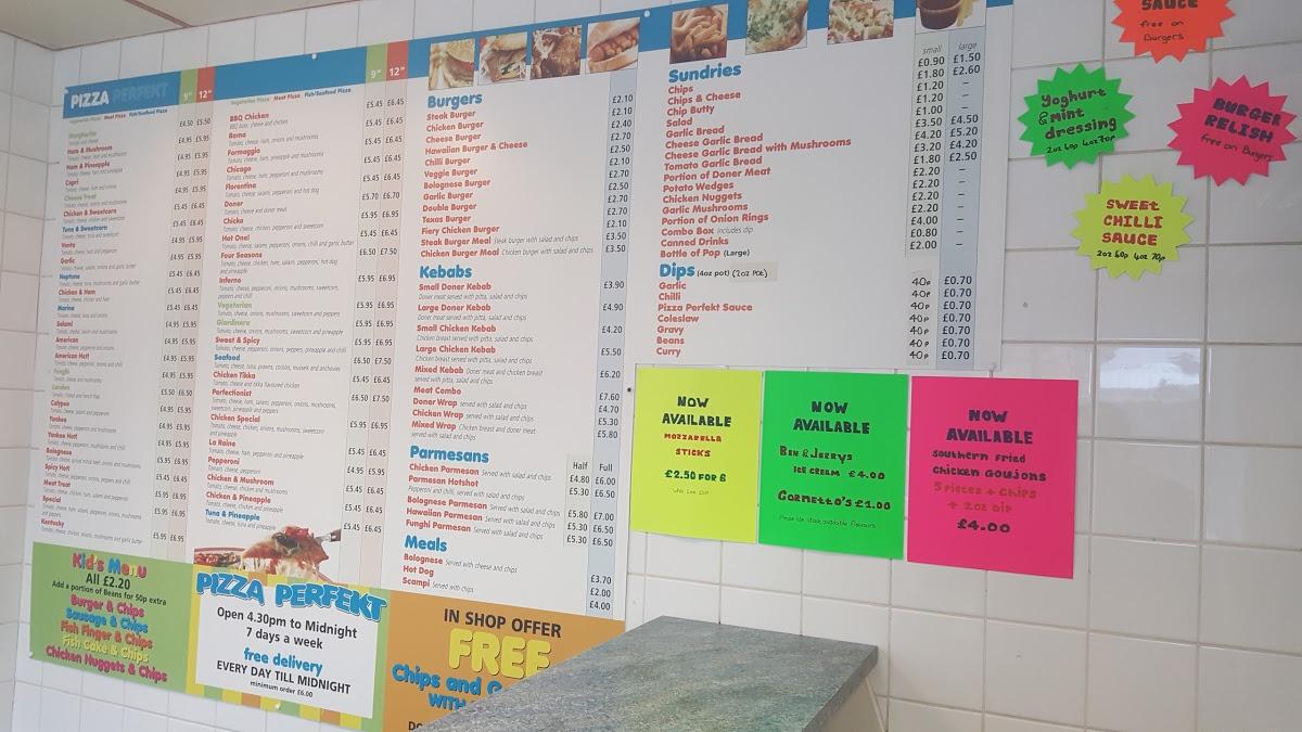 Menu at Pizza Perfekt pizzeria, Darlington