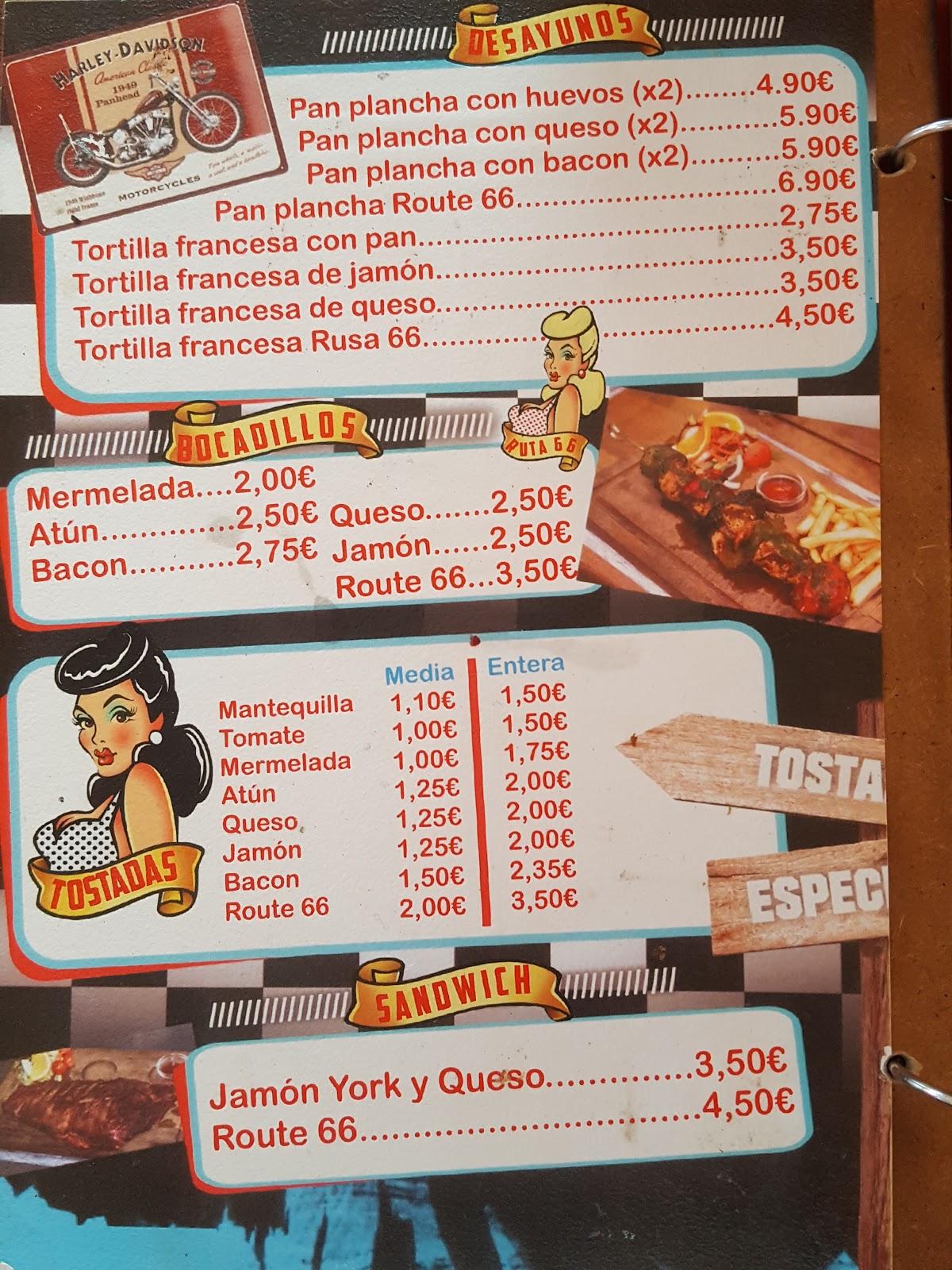 Menu at Route 66 Tabernas restaurant, Spain, Carretera Nacional 340 A ...