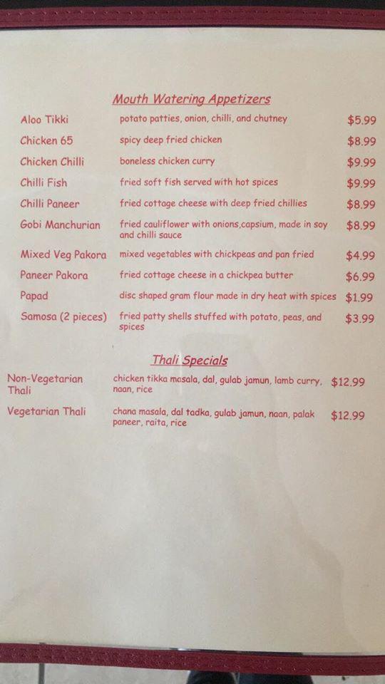 Menu at Sangam Indian Restaurant, Denton