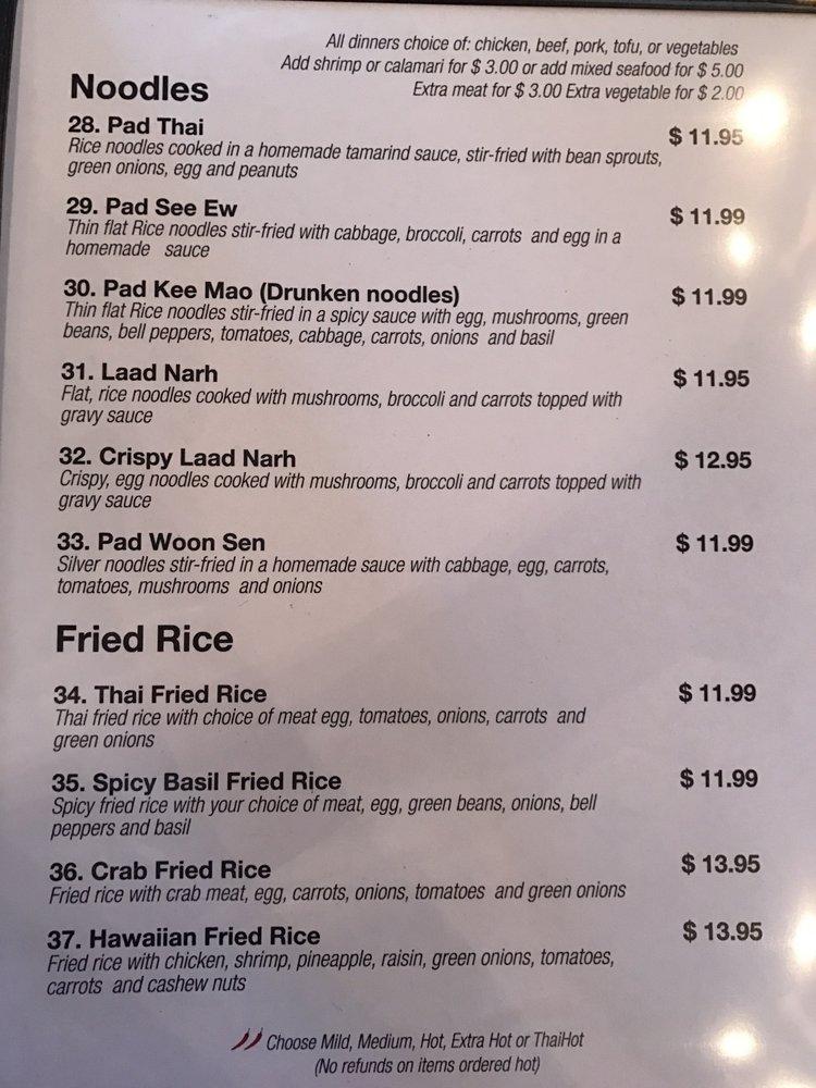 Menu at Thai Select Restaurant, Zionsville