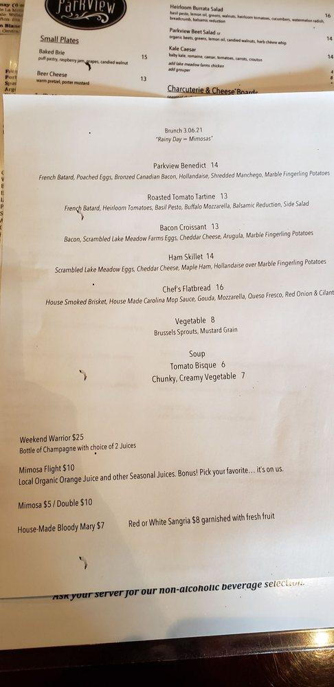 Menu at The Parkview pub & bar, Winter Park