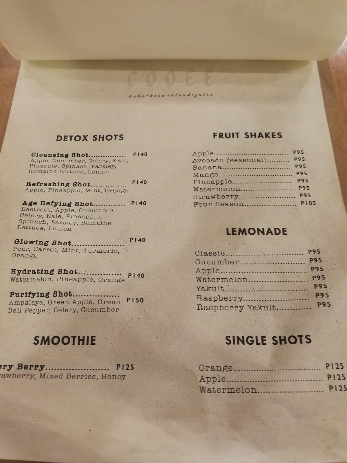 Menu at COOEE cafe, Cebu City