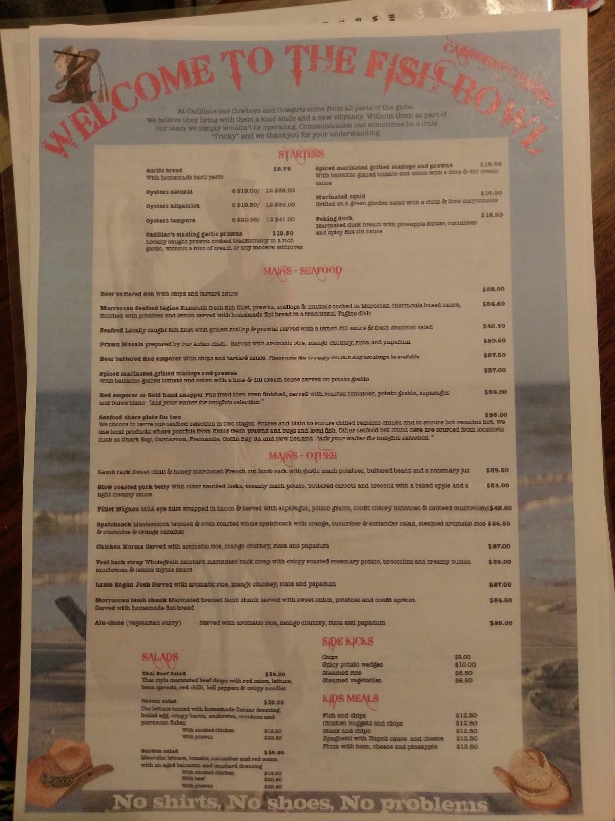 Menu at Cadillacs Bar & Grill, Exmouth