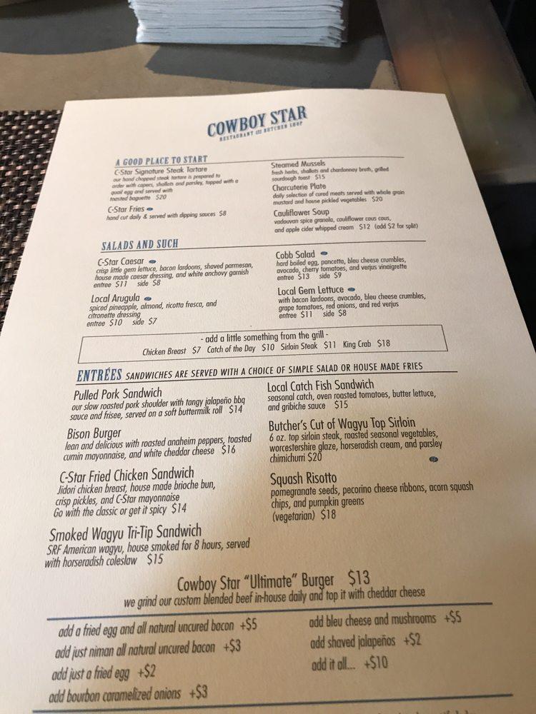 Menu at Cowboy Star Restaurant and Butcher Shop, San Diego