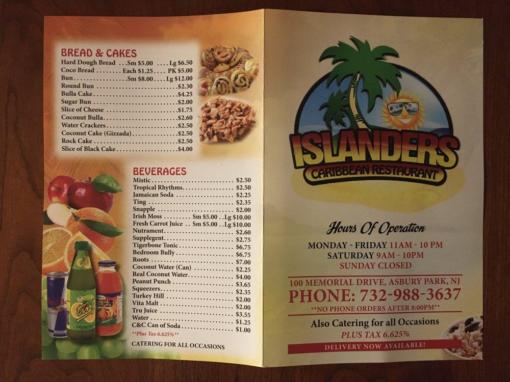 Menu at Islander Caribbean Restaurant, Asbury Park, 100 Memorial Dr