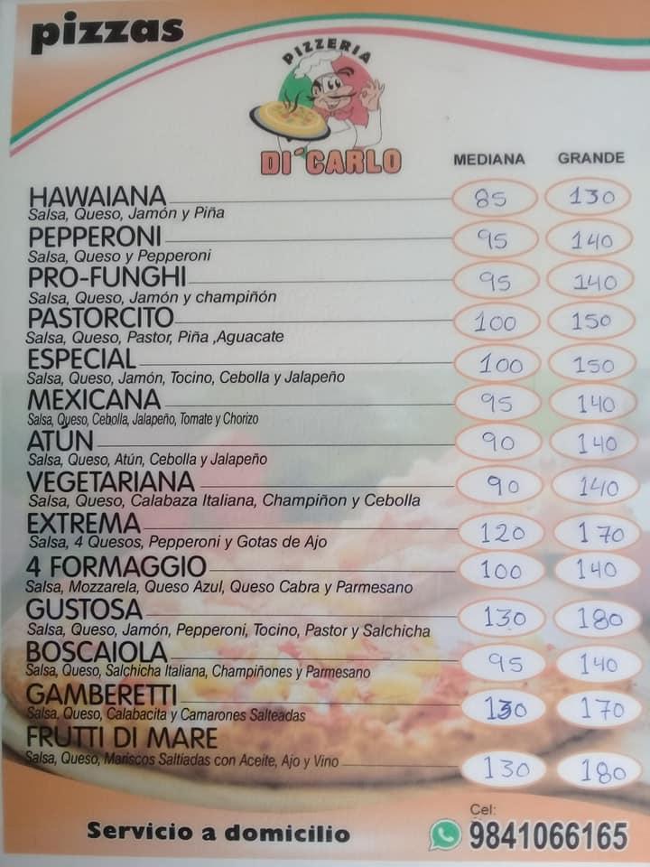 Menu at Pizzeria DI'carlo, Chunhuhub