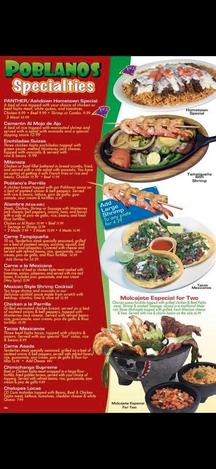 Menu at Poblanos Mexican Restaurant, Ashdown