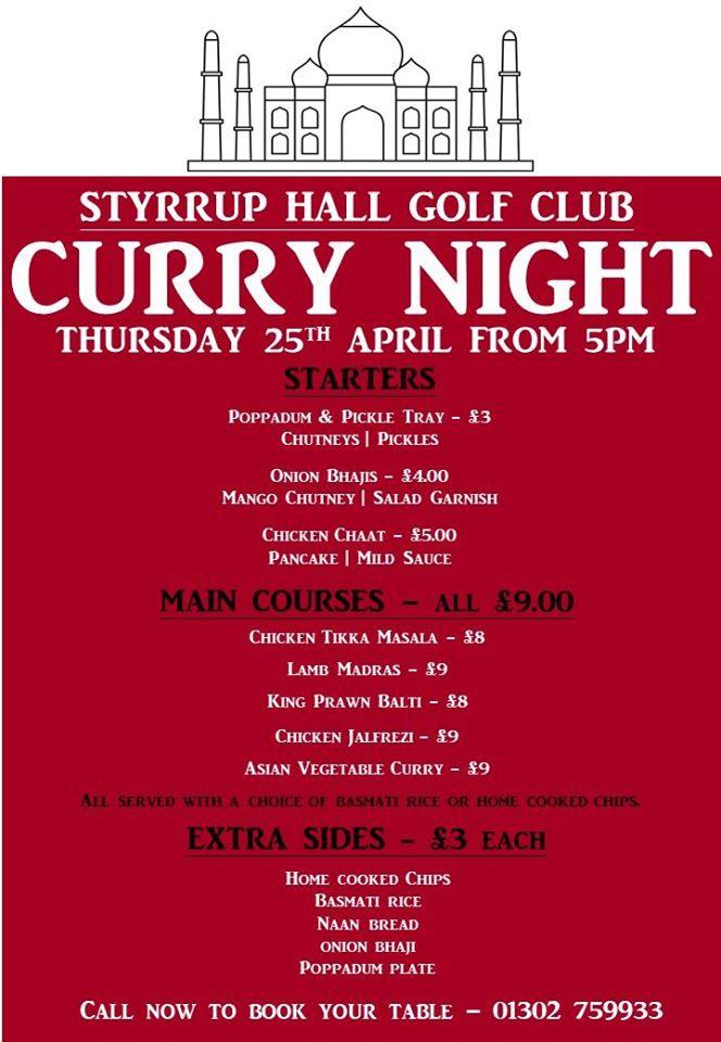 Menu at Styrrup Hall Country Club Restaurant, Bircotes