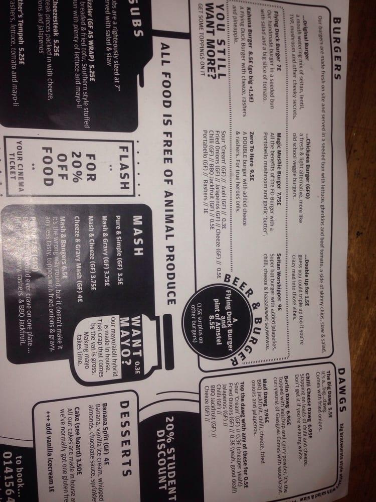 Menu at The Flying Duck pub & bar, Glasgow