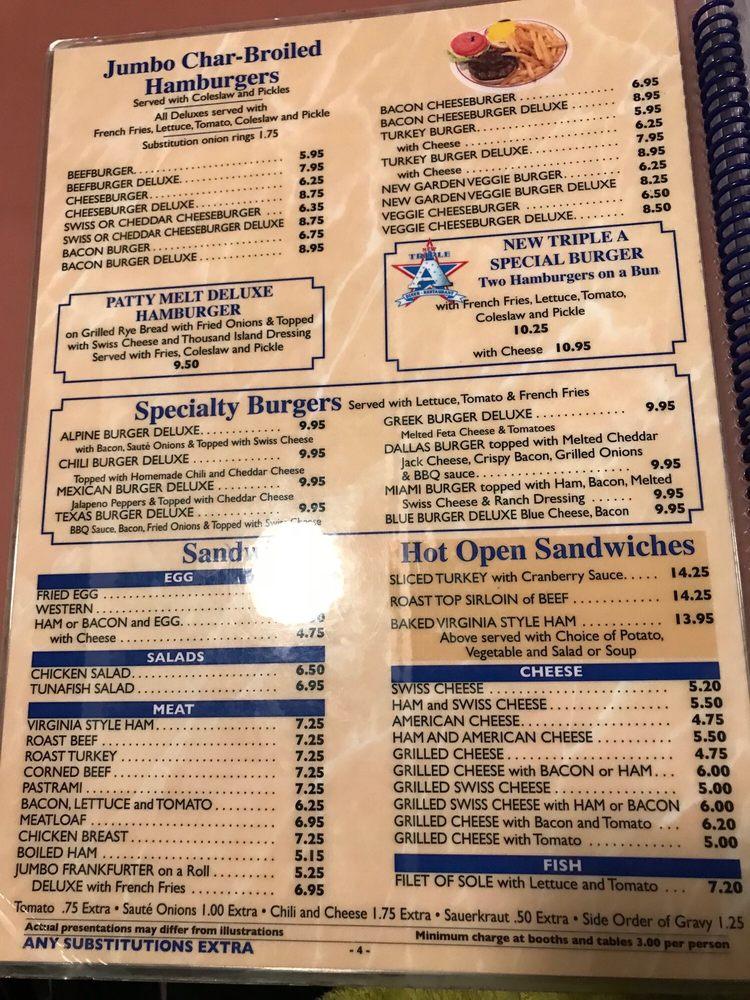 Menu at Triple-A Diner Restaurant, East Hartford