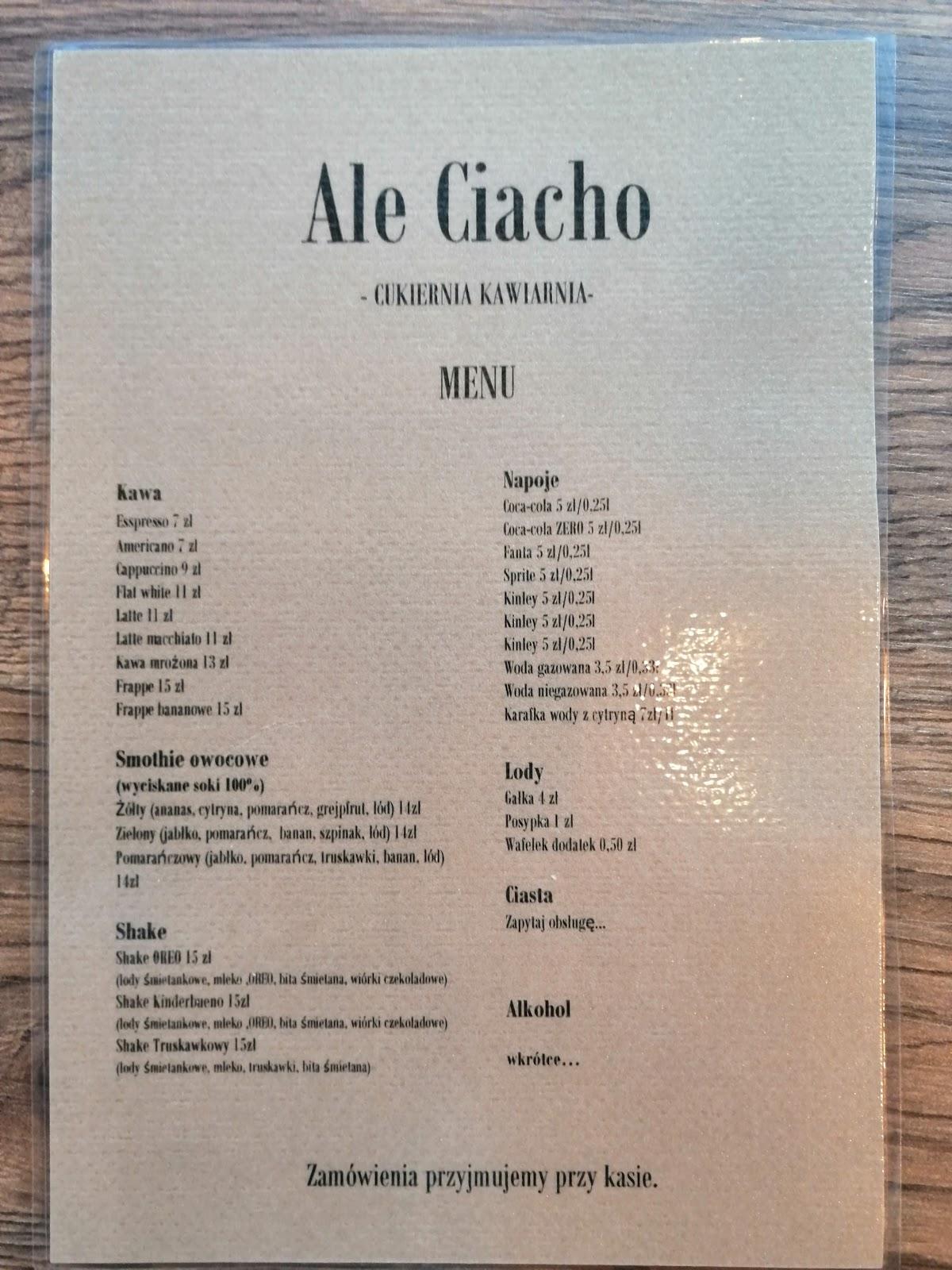 Menu at Ale Ciacho cafe, Smolec