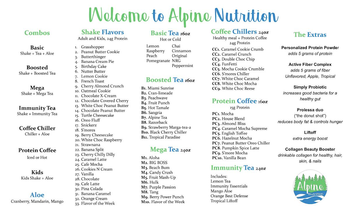 Menu at Alpine Nutrition cafe, Wautoma
