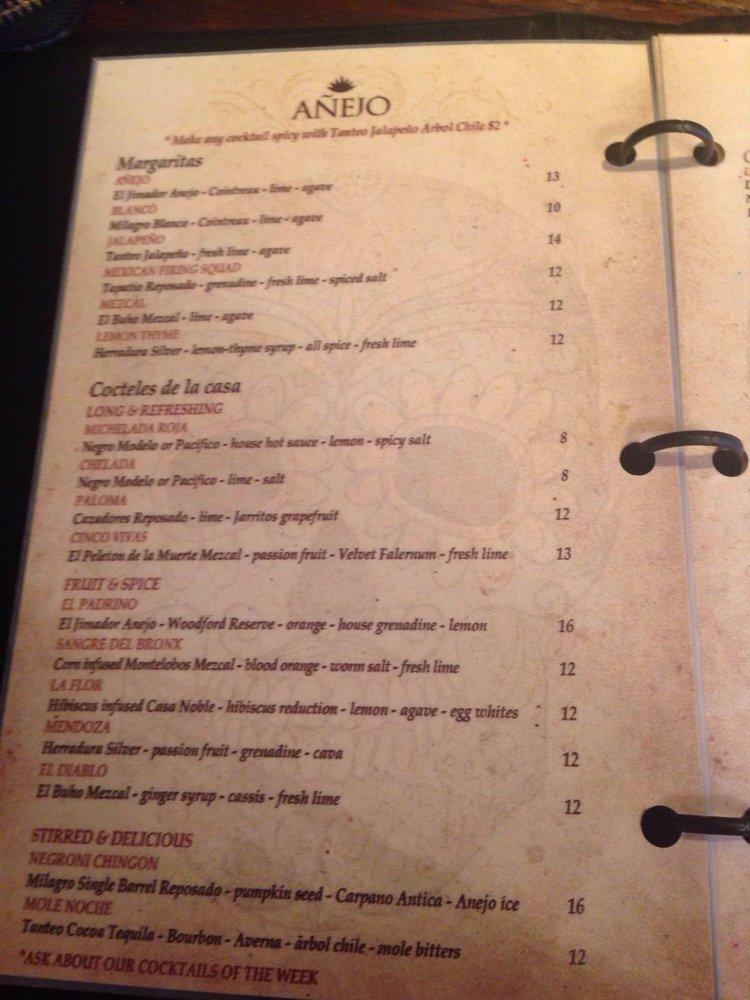 Menu at Añejo restaurant, West New York, 668 10th Ave