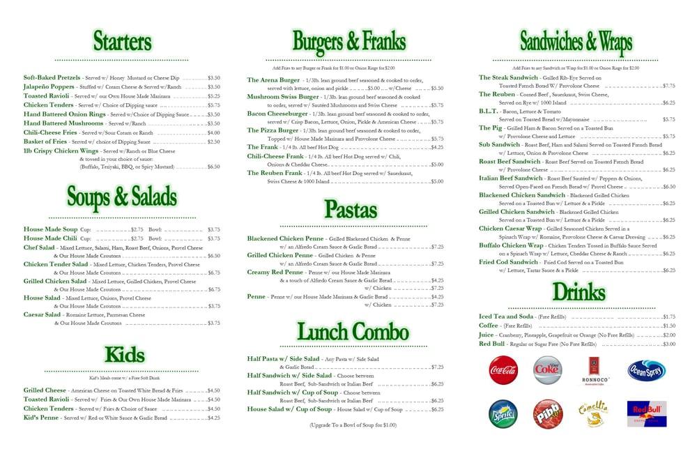 Menu at Arena Bar, St. Louis