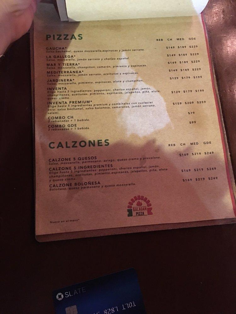 Menu at Balagan pizza pizzeria, Cancún