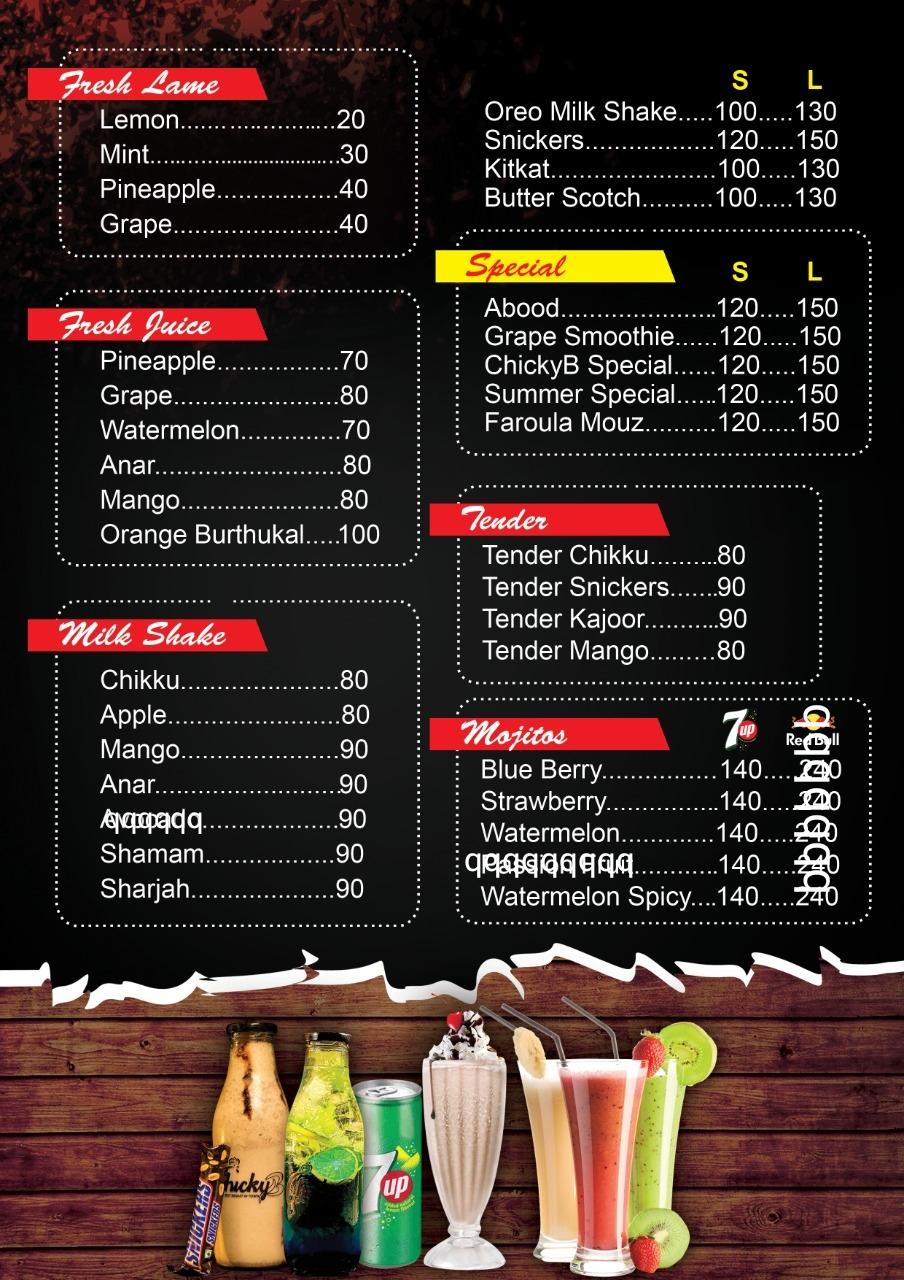 Menu at Chicky B, Koppam