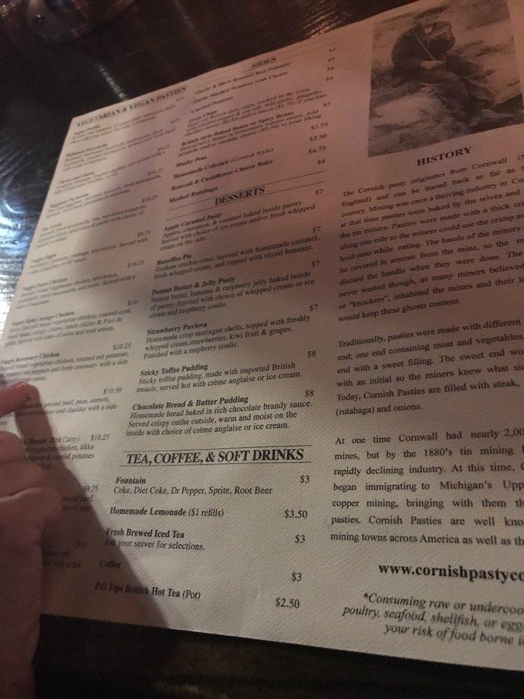 Menu at Cornish Pasty Co pub & bar, Phoenix, 7 W Monroe St