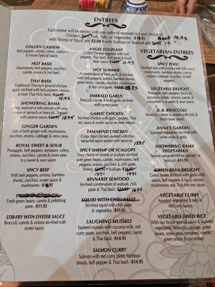 Menu at Kinnaree Thai Cuisine restaurant, Joplin