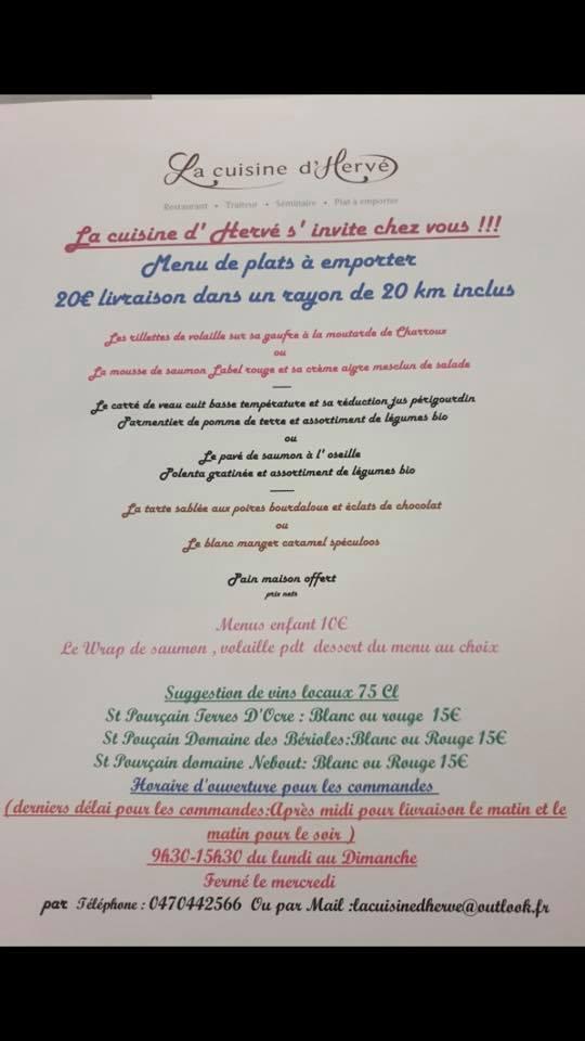 Menu at La Cuisine d'Hervé restaurant, Moulins, 36 Cr Jean Jaurès