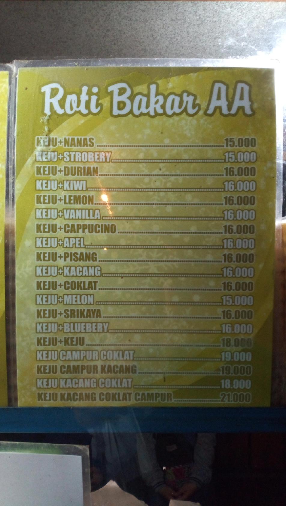 Menu at Roti Bakar Aa', Depok