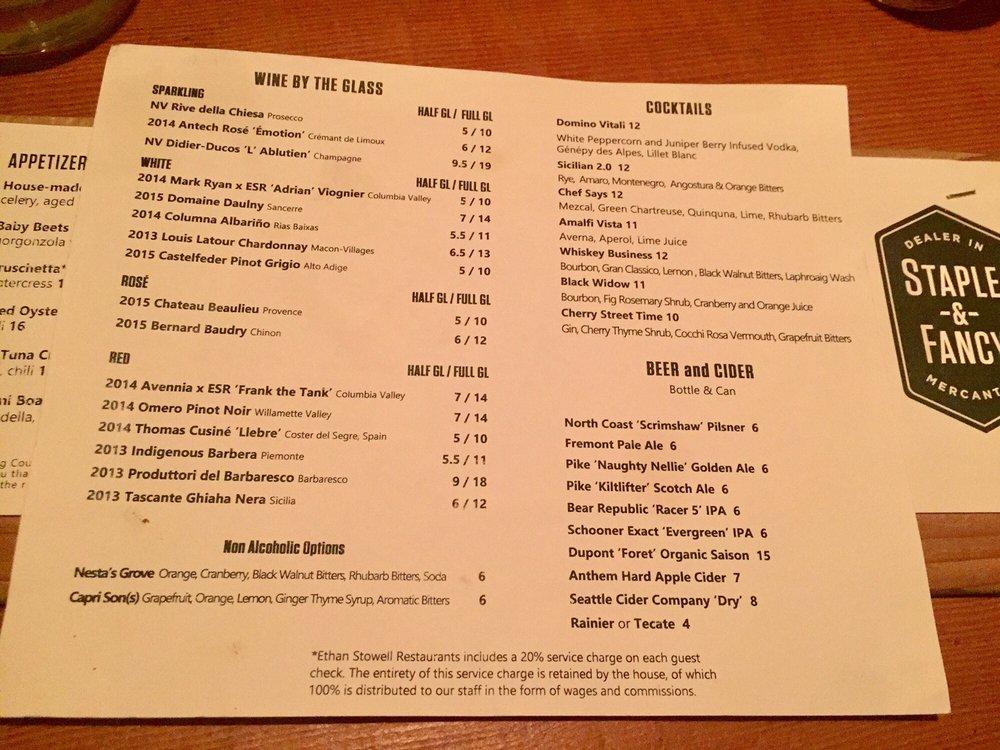 Menu at Staple & Fancy pub & bar, Seattle
