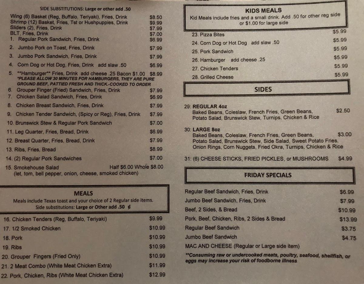 Menu at Sweet T's Smokehouse restaurant, Adel