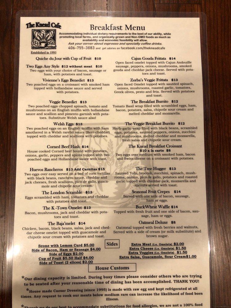Menu at The Knead Café restaurant, Kalispell