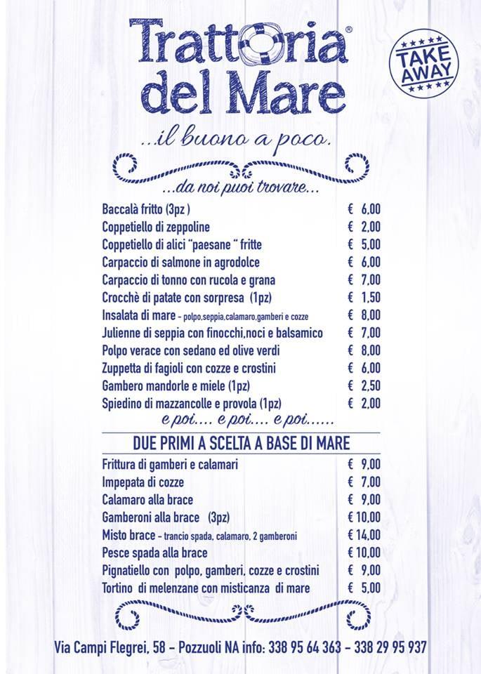 Menu at Trattoria Del Mare restaurant, Pozzuoli