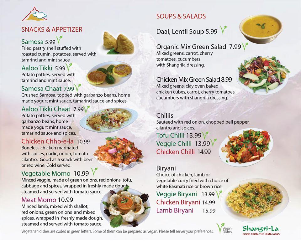 Menu at Shangri-La Cafe & Grill, Rohnert Park