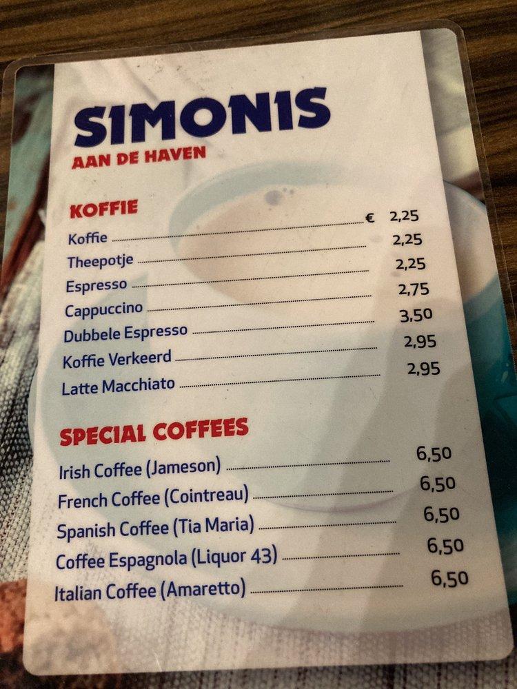 Menu at Simonis aan de Haven, The Hague