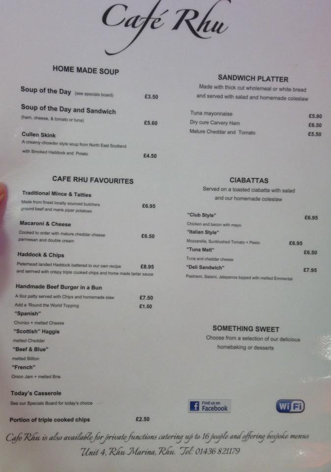 Menu at Cafe Rhu, Rhu