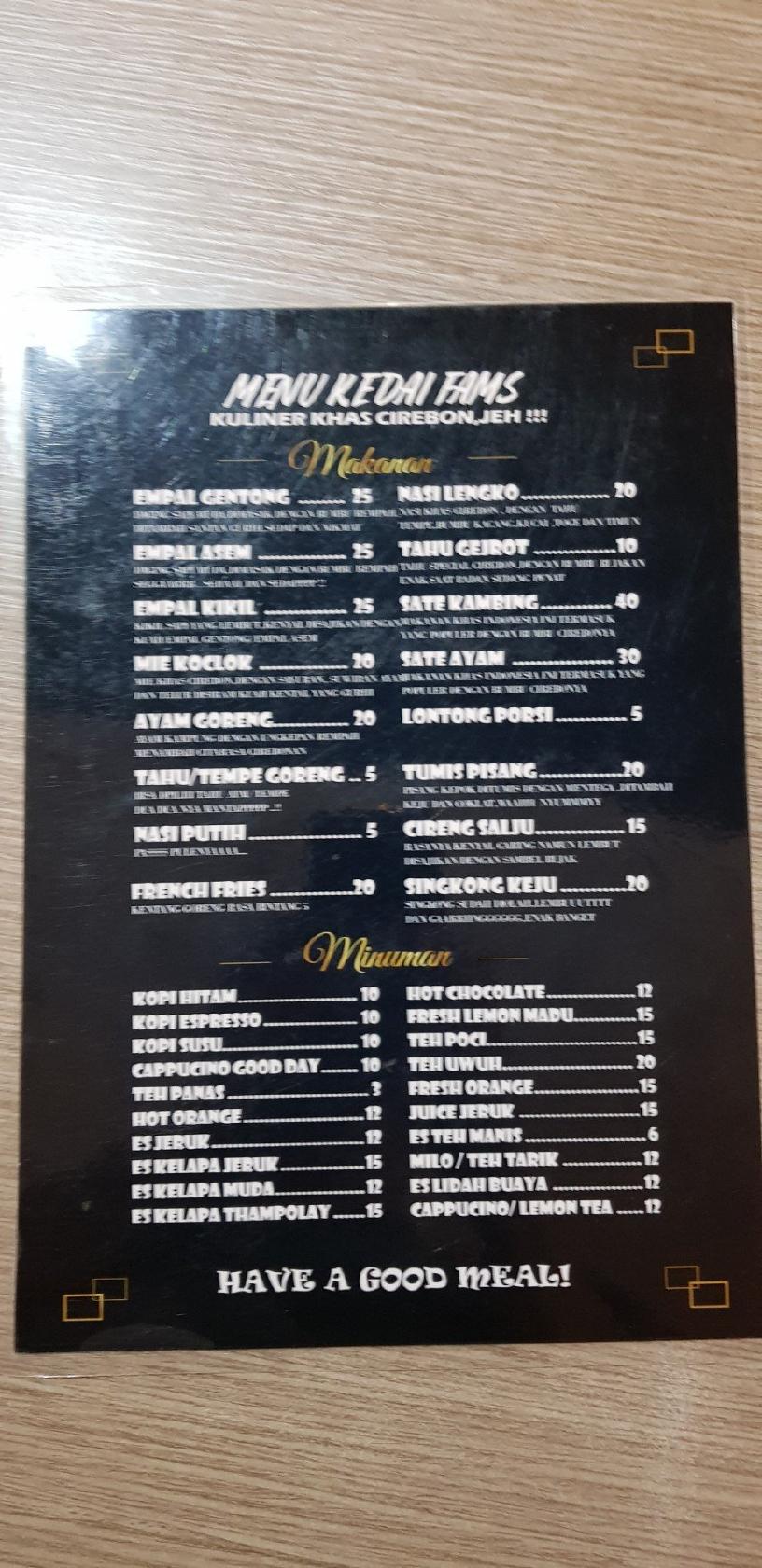 Menu at Copper Club Specialty Coffee, Jakarta